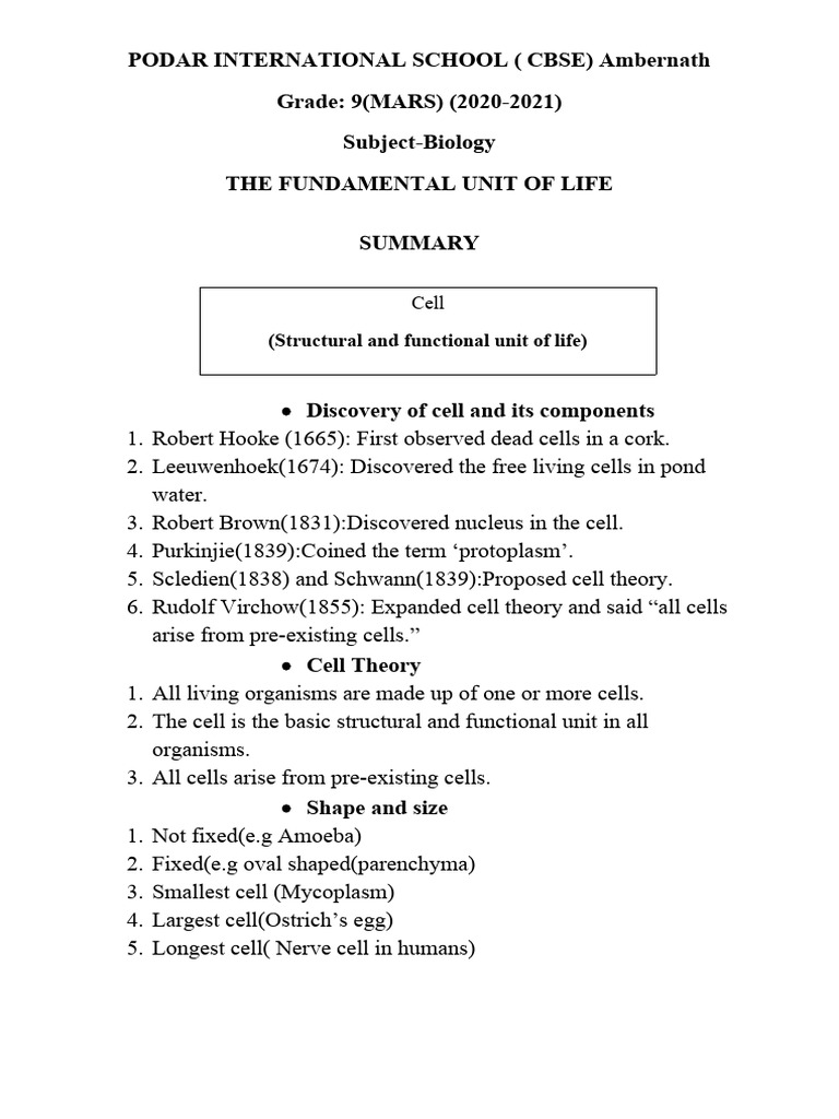 1713117540874.notes On Fundamental Unit of Life | PDF | Cell (Biology ...
