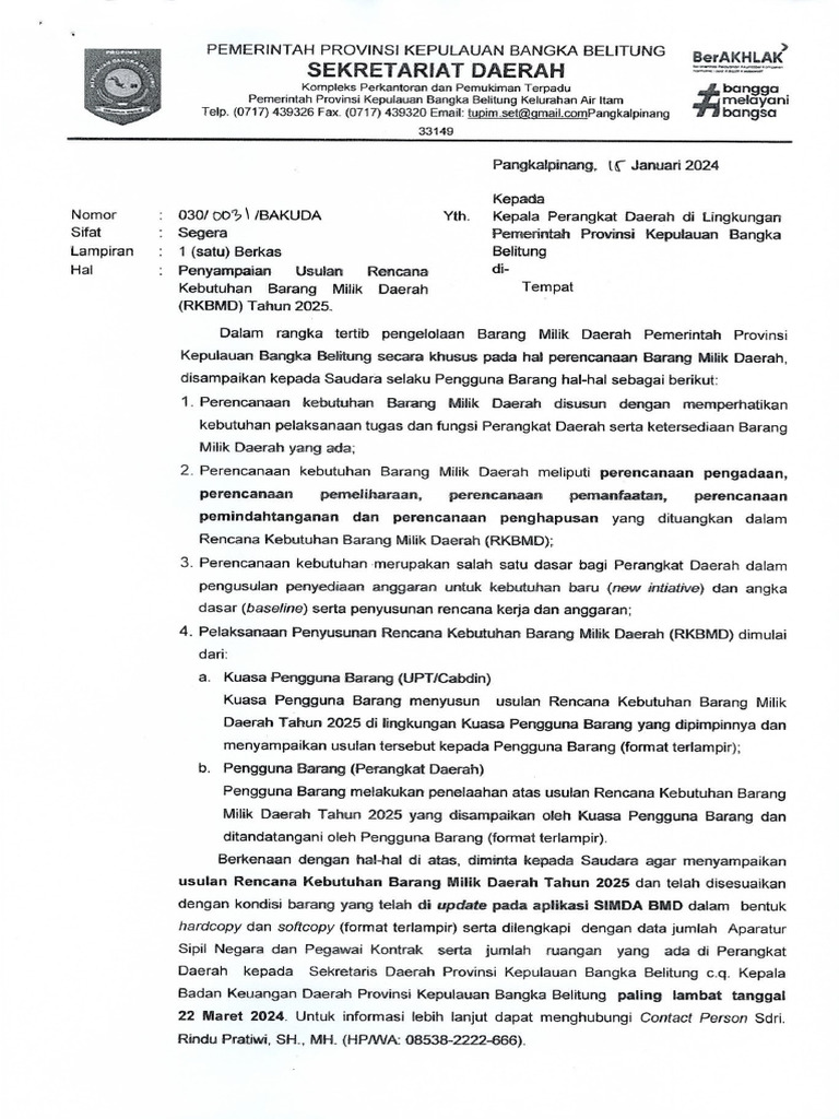 Penyampaian Usulan RKBMD Tahun 2025 Oke | PDF