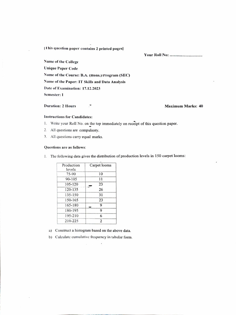 IT Skills and Data Analysis Exam Paper | PDF