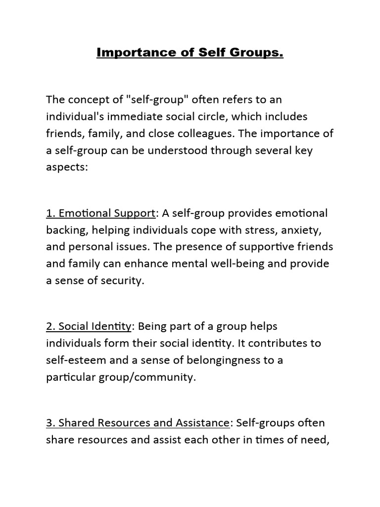 Importance of Self Groups-1 | PDF | Psychological Resilience | Mental ...
