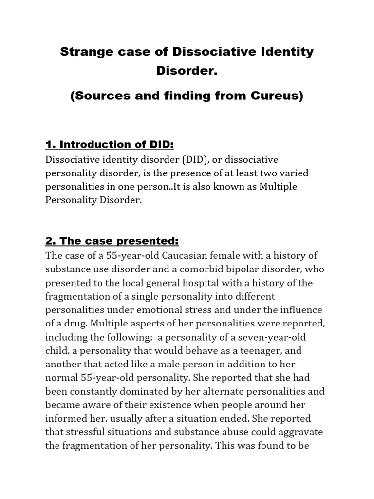 Dissociative Identity Disorder Case Study | PDF | Mental Disorder ...