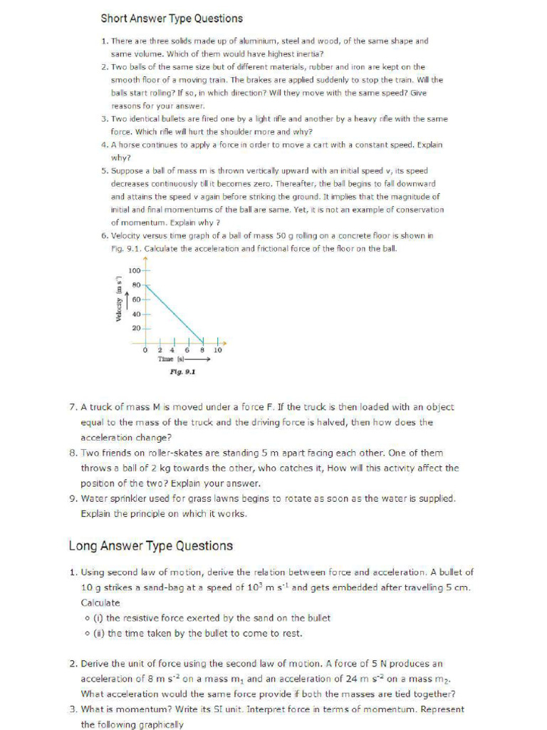 Important Questions For Class 9 Science Chapter 9 Force and Laws of ...
