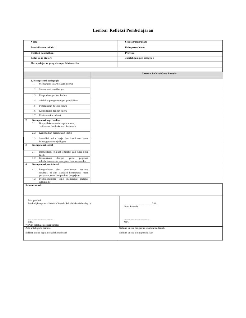1-Lembar Refleksi Pembelajaran | PDF