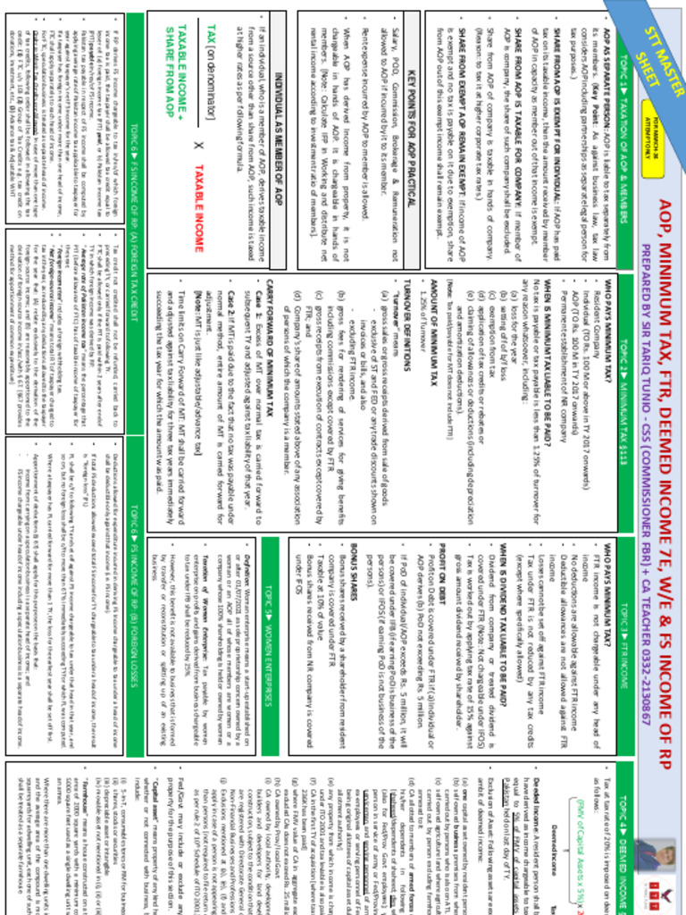 MasterSheet - AOP, Section113,7E, FTR INCOME, WOMEN ENTERPRISES & FOREIGN INCOME.. | PDF | Taxes ...