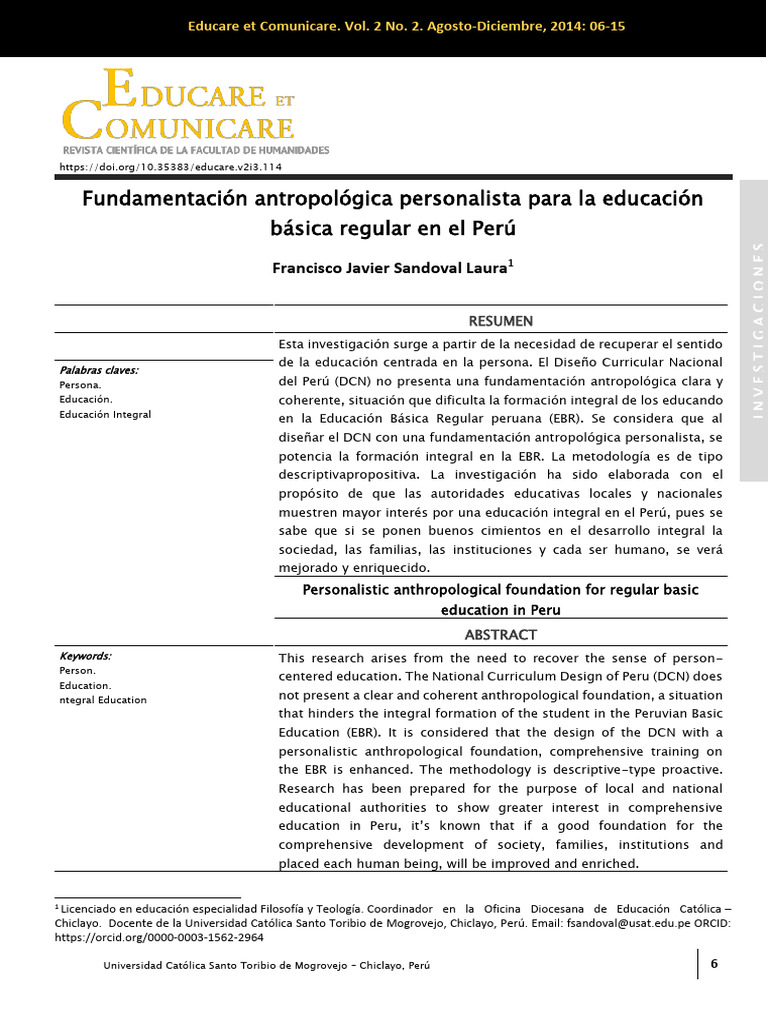 Fundamentacion Antropologica personalista para la educacion basica ...