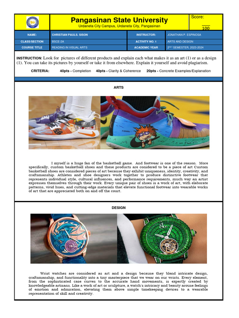 ACTIVITY #1 - Arts and Design - SISON, CHRISTIAN PAUL S. | PDF ...