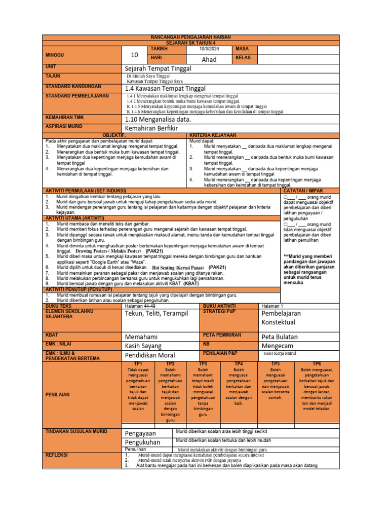 m10 RPH Sejarah THN 4 2024-2025 by Cikgu Gorgeous | PDF