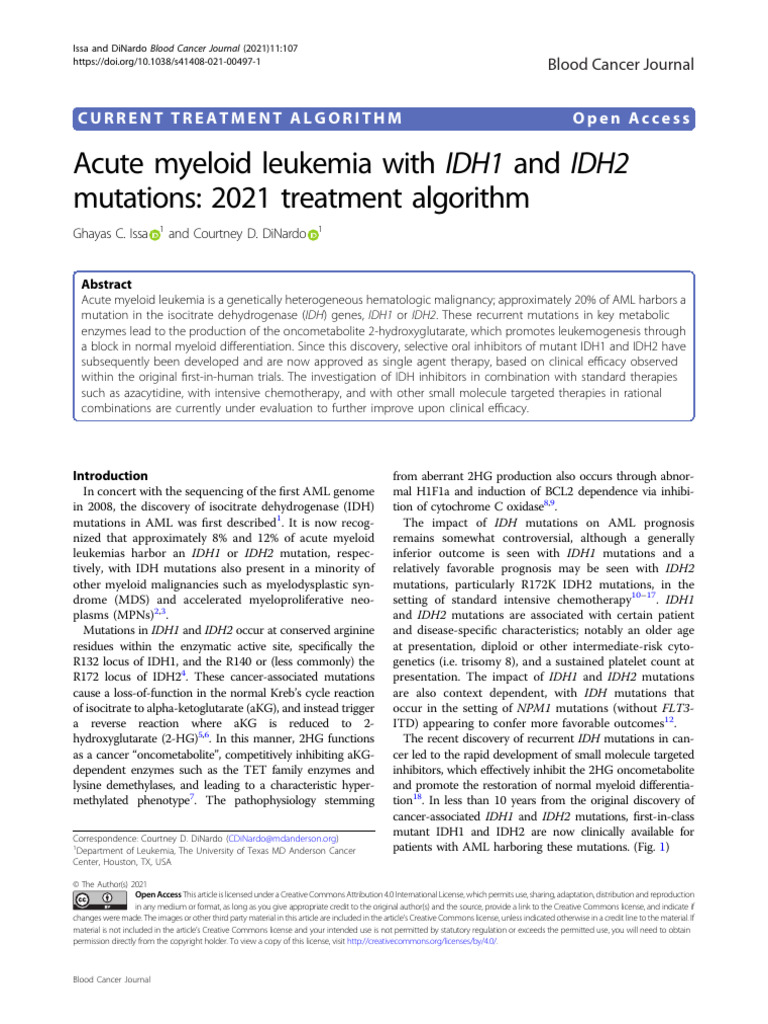 Acute Myeloid Leukemia With IDH1 and IDH2 Mutations | PDF | Leukemia ...
