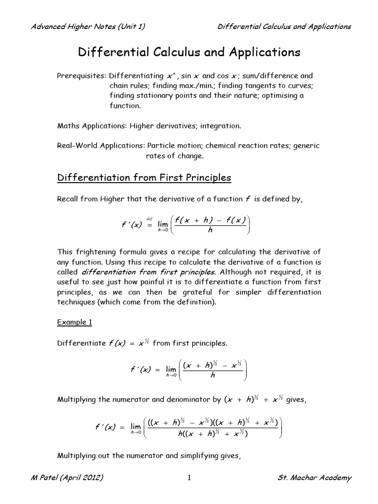 Differential Calculus Notes Pdf Trigonometric Functions Derivative