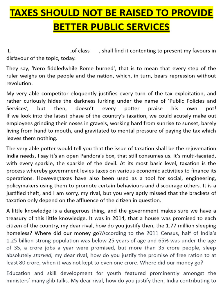 Taxes Should Be Raised To Provide Better Public Services-1 | PDF ...