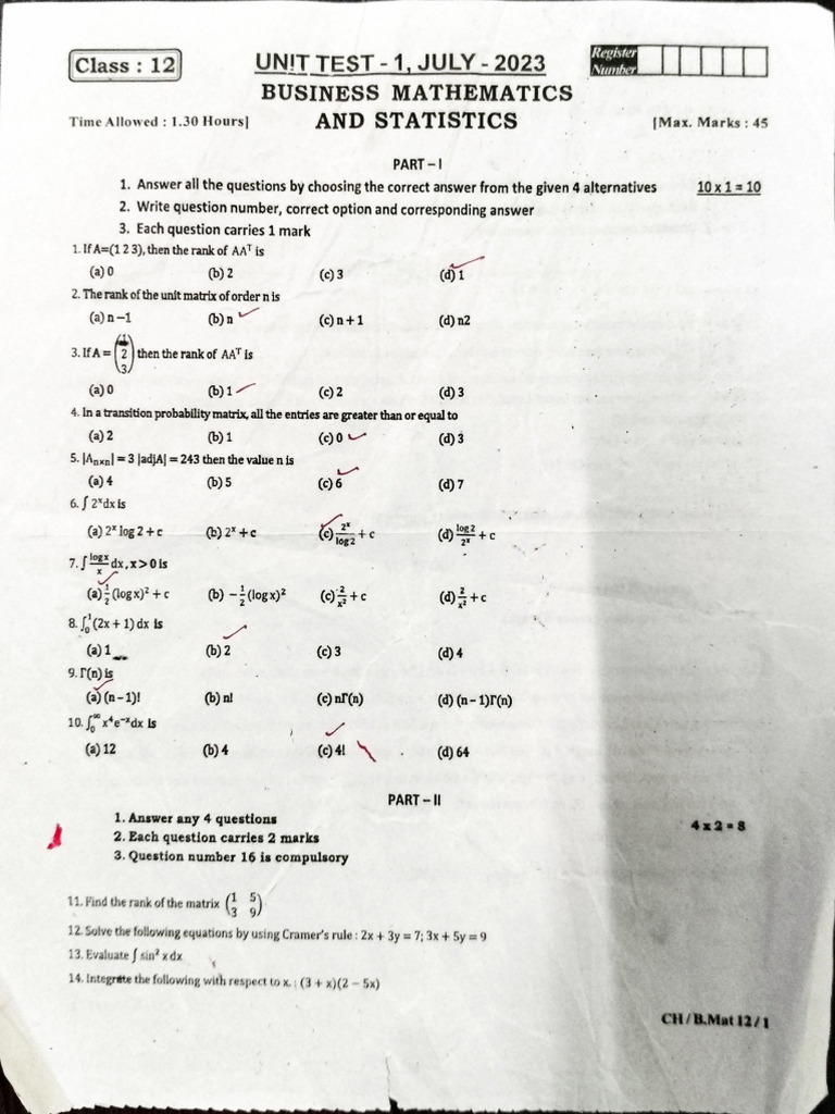 12th BM Unit Test L | PDF