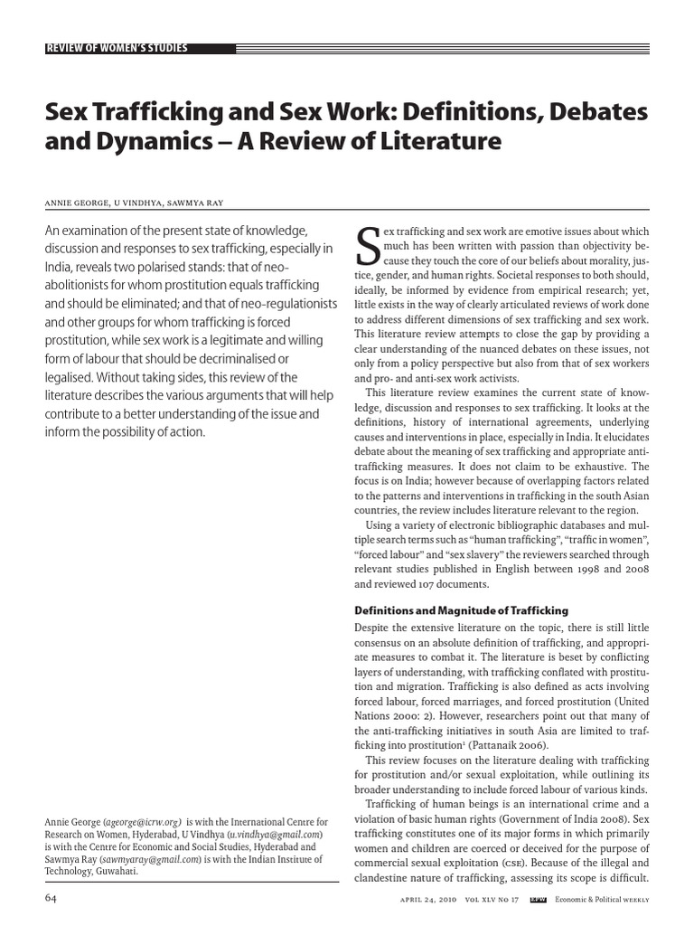 Sex Trafficking And Sex Work Definitions Debates And Dynamics A Review Of Literature Pdf