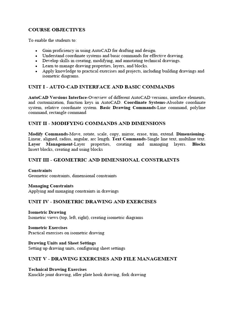 Auto Cad Syllabus For Aqar | PDF | Auto Cad | Technical Drawing