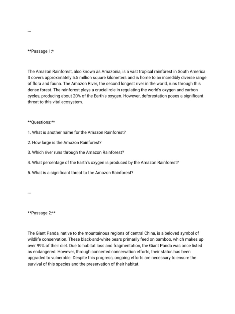 Reading Comprehension 1 | PDF | Photosynthesis | Amazon Rainforest