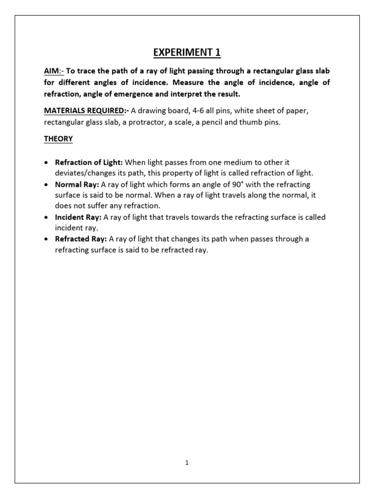 Experiment 1 | PDF | Refraction | Refractive Index