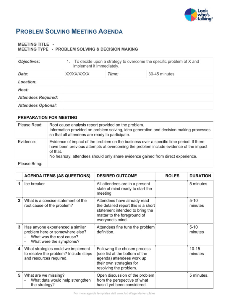 10 Problem Solving Agenda | PDF | Decision Making | Mind