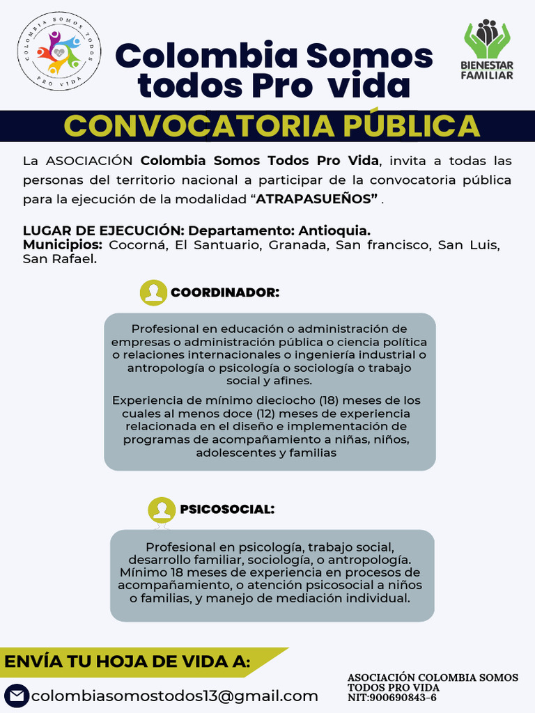 Convocatoria Colombia Somos Todos Pro Vida | PDF | Pedagogía | Colombia