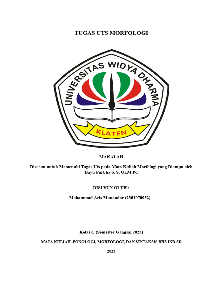 MAKALAH UTS MORFOLOGI (Bapak Bayu) | PDF | Seni & Disiplin Bahasa