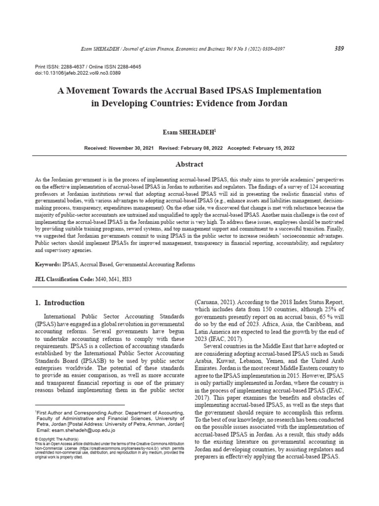 A Movement Towards The Accrual Based IPSAS Implementation in Developing Countries - Evidence ...