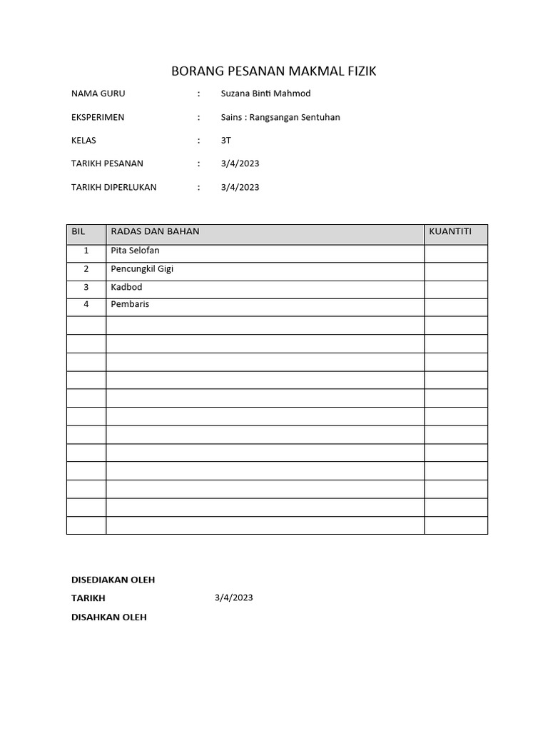 Borang Pesanan 2023 | PDF