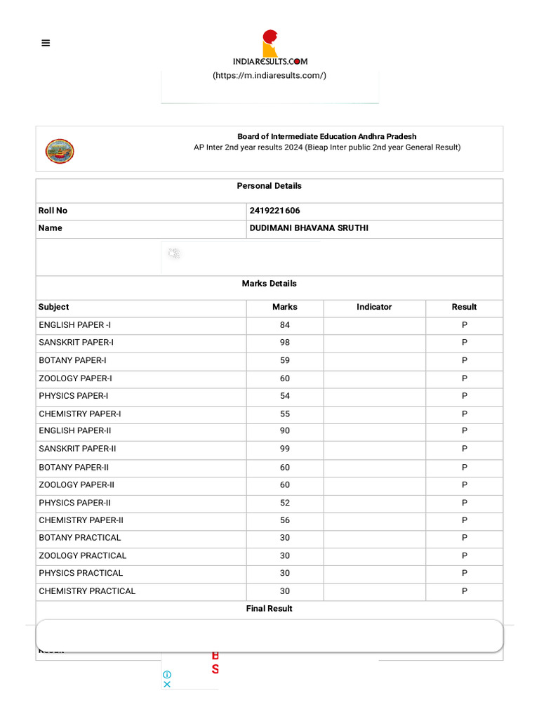 AP Inter 2nd Year Results 2024 (Bieap Inter Public 2nd Year General Result) - Board of ...
