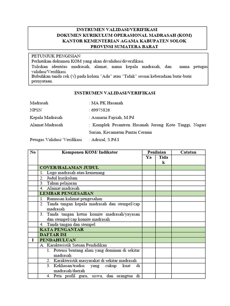 Instrumen Validasi | PDF