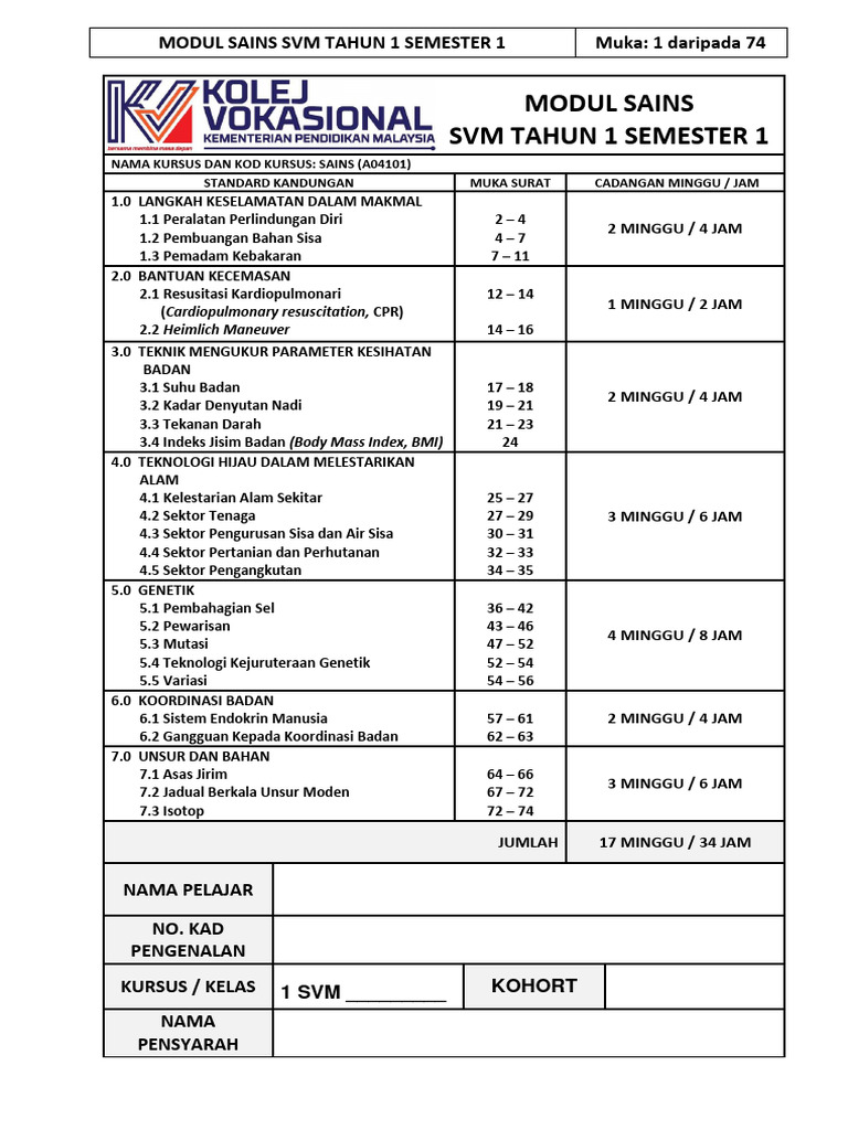 Modul KSKV Sains Semester 1 | PDF