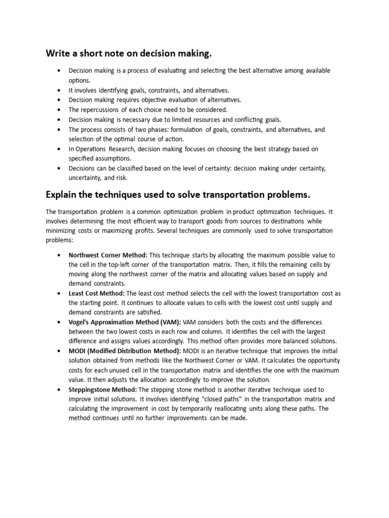 Write A Short Note On Decision Making | PDF | Mathematical Optimization ...