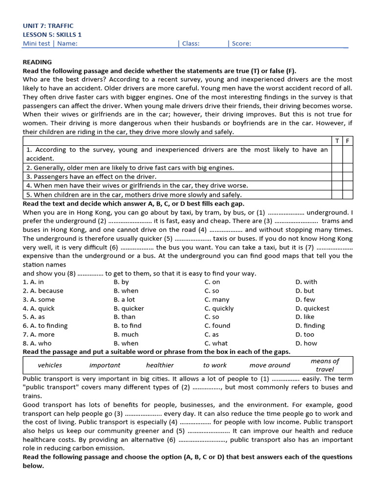 G7 Unit 7 Lesson 5 (NO KEYS) | PDF | Cost Of Living | Traffic