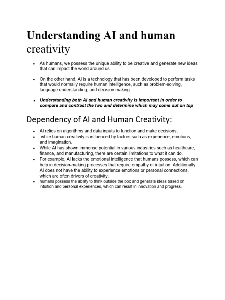 Understanding AI and Human Creativity | PDF | Artificial Intelligence ...