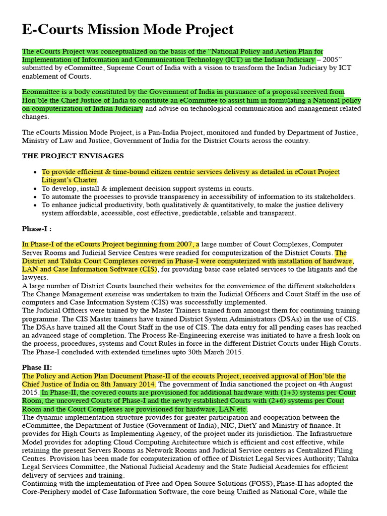 E Courts Mission Mode Project | PDF | Implementation | Automation