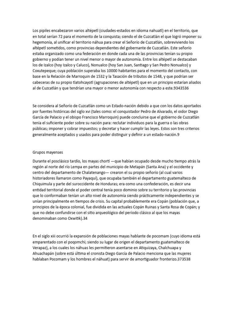 Los Pipiles Encabezaron Varios Altépetl | PDF | Pueblos indígenas de ...