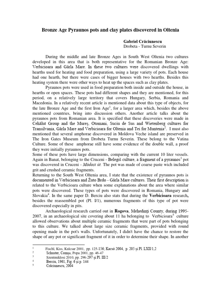 Bronze Age Pyraunos Pot Discoveries in Oltenia | PDF | Pottery | Ceramics
