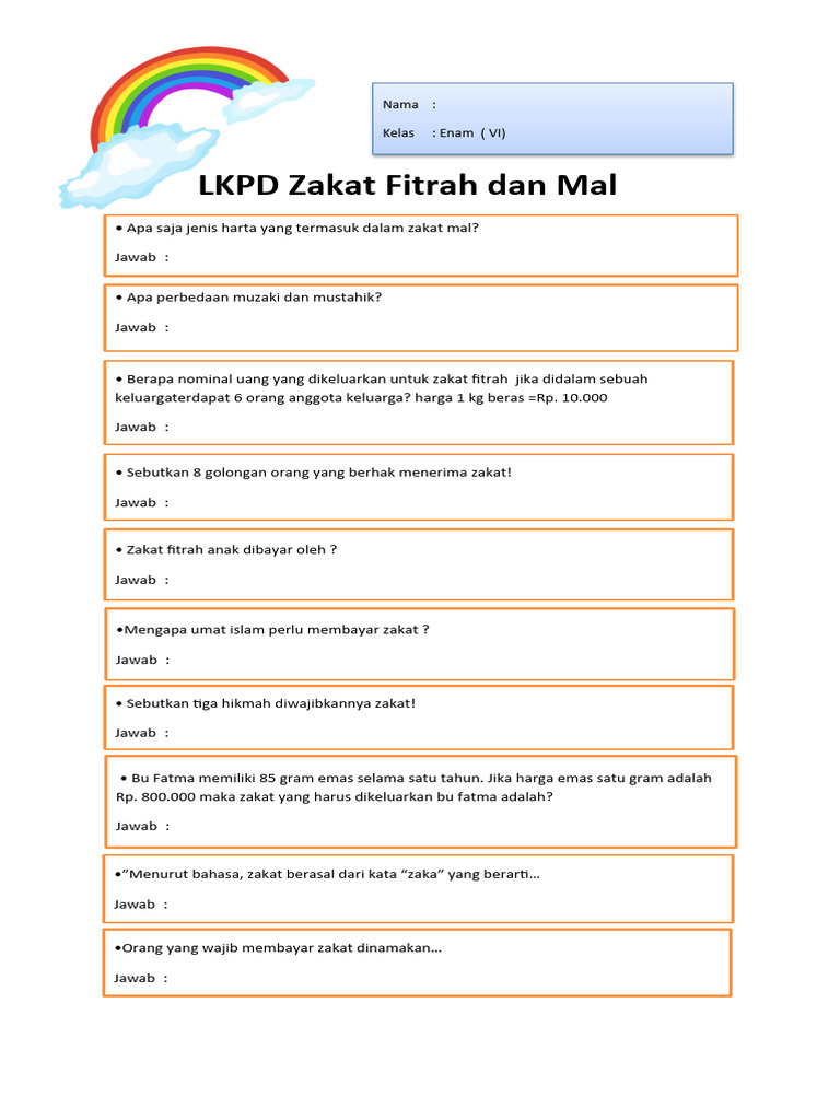 LKPD Zakat Fitrah Dan Mal Kelas 6 SD | PDF