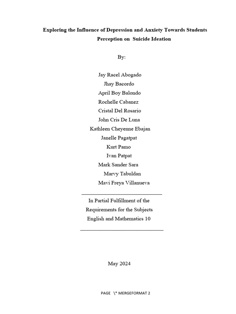 Research in Eng&math10 | PDF | Mental Health | Major Depressive Disorder