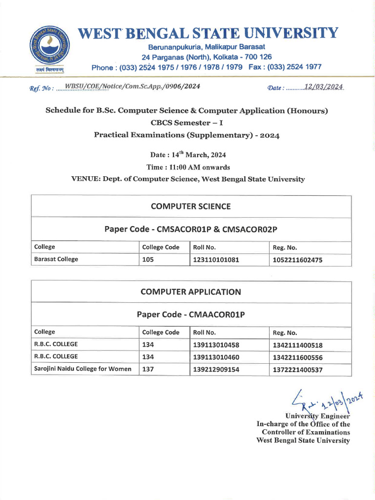 Computer Science & Application Practical Examination Schedule | PDF Computer Science & Application Practical Examination Schedule | PDF