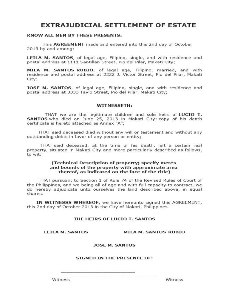 Extrajudicial Settlement of Estate.1 | PDF | Legal Documents | Justice