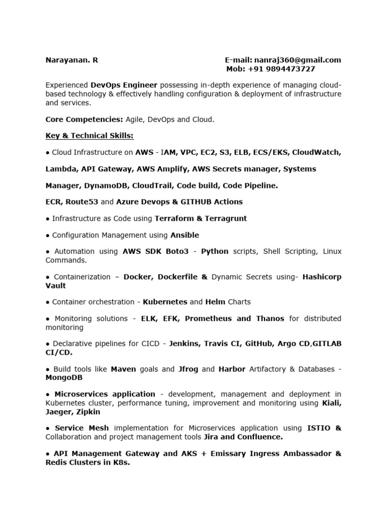 Narayanan R DevOps 6.6 Yrs Exp | PDF | Version Control | Software Engineering