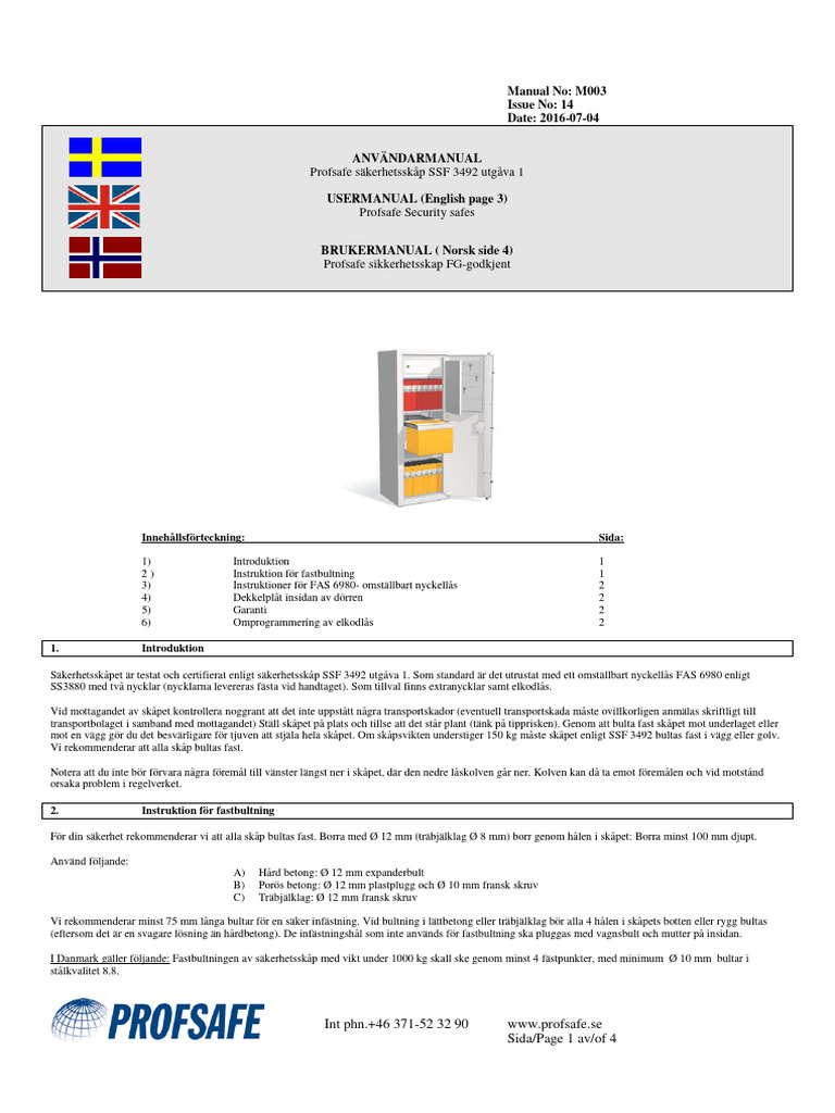 M003 Säkerhetsskåp SSF 3492 - Issue - 14 | PDF