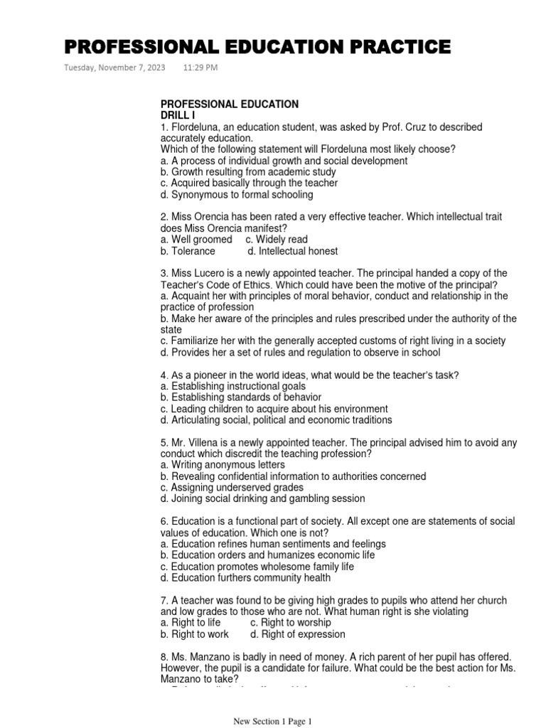 Professional Education Practice | PDF | Learning | Teachers
