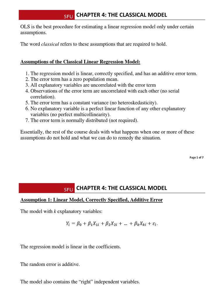 Assumptions of The Classical Linear Regression Model | PDF ...
