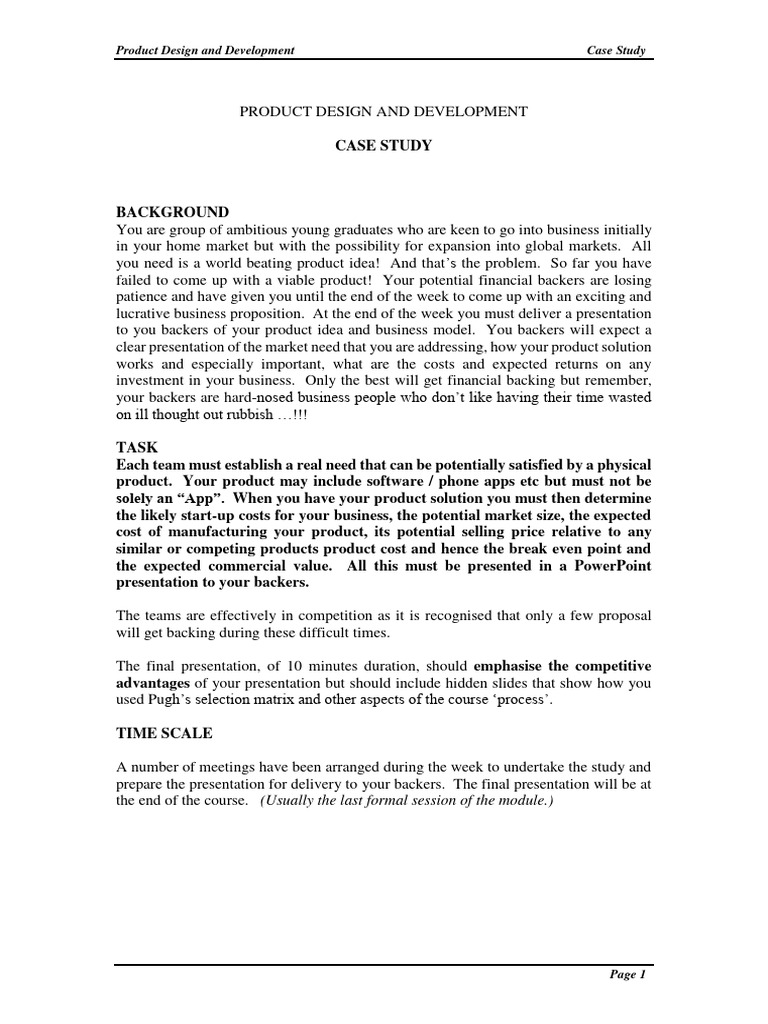 04 05 Case Study Instructions | PDF | Design | New Product Development
