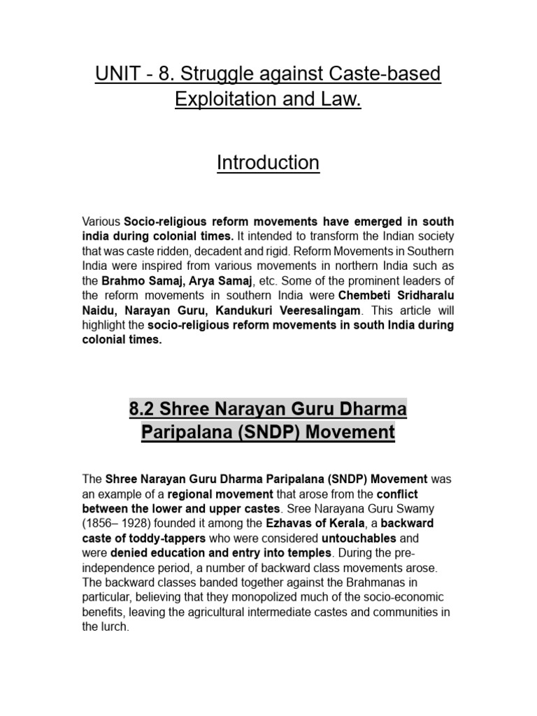 UNIT - 8. Struggle Against Caste-Based Exploitation and Law. | PDF
