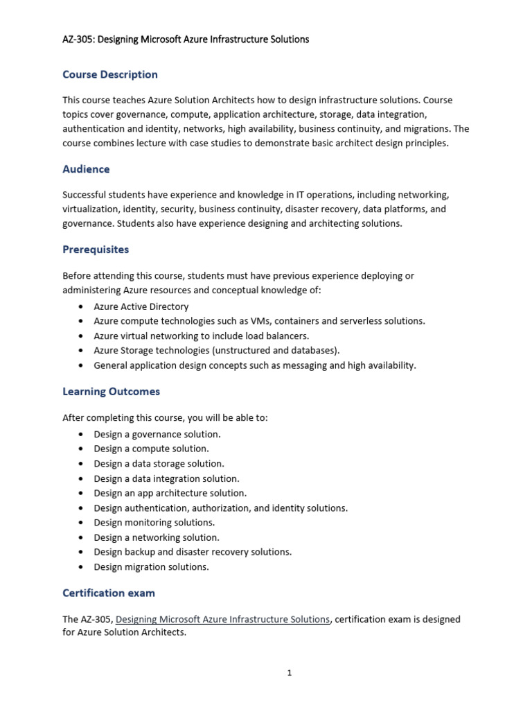 AZ 305T00A ENU CourseOutline | PDF | Microsoft Azure | Databases