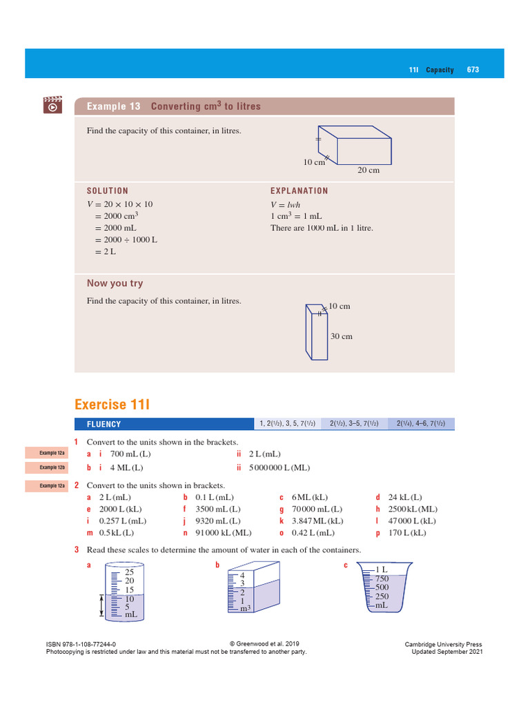 Capacity Conversion Exercises and Solutions | PDF | Litre | Volume