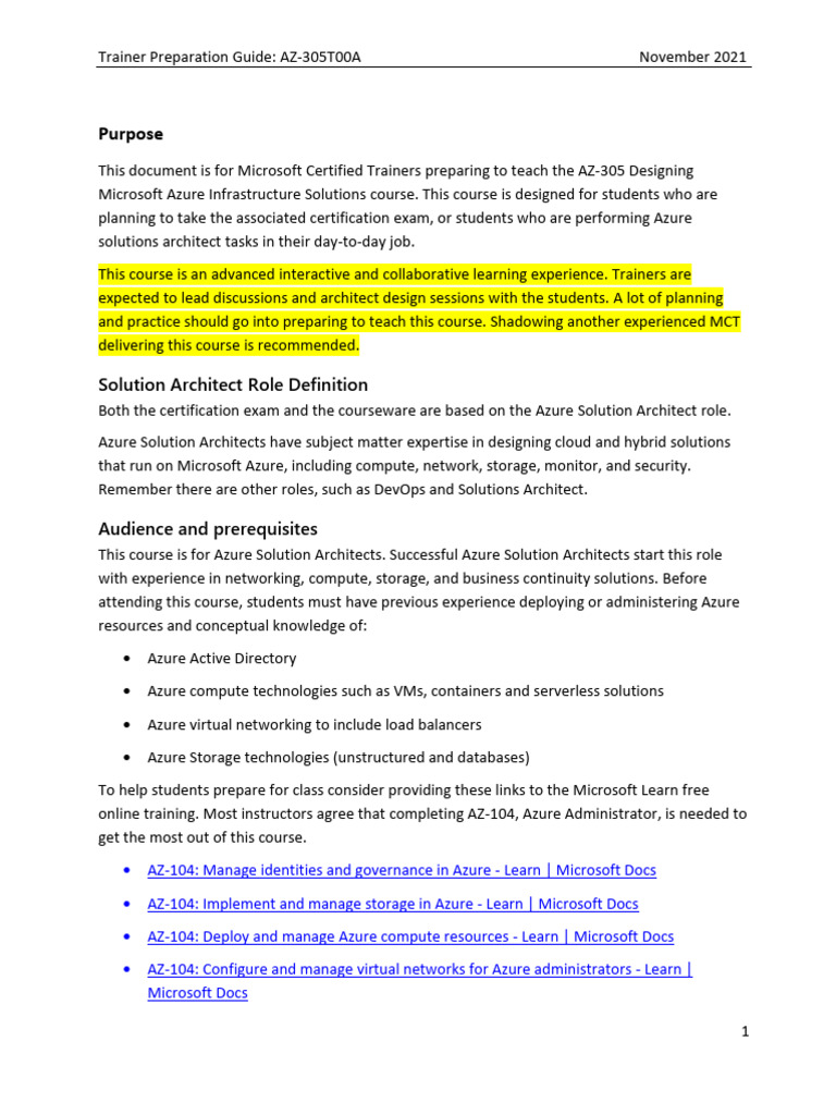 AZ 305T00A ENU TrainerPrepGuide | PDF | Microsoft Azure | Cloud Computing