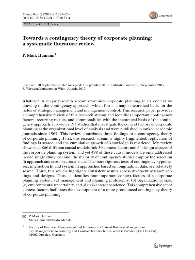 Towards A Contingency Theory of Corporate Planning | PDF | Strategic ...