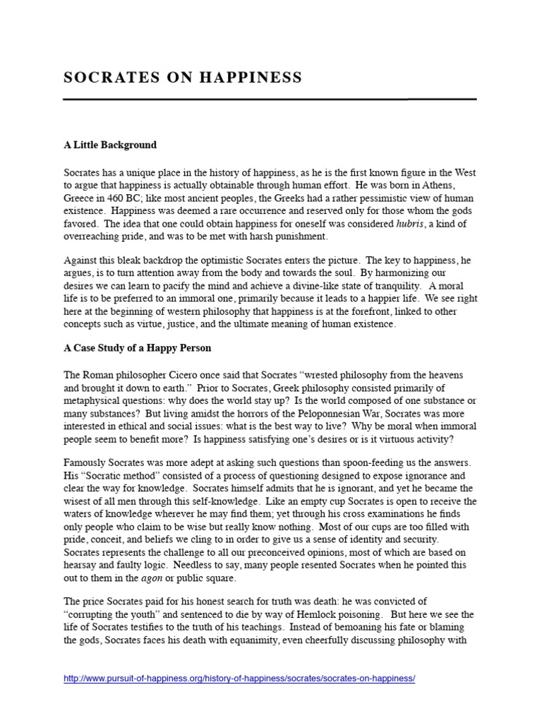 Socrates On Happiness Page | PDF | Socrates | Pleasure