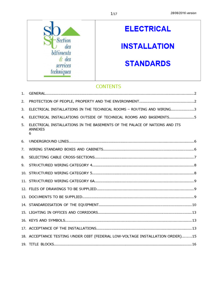 Standard Installations Électriques - Version Du 28 06 2016 - EN | PDF | Electrical Wiring | Relay