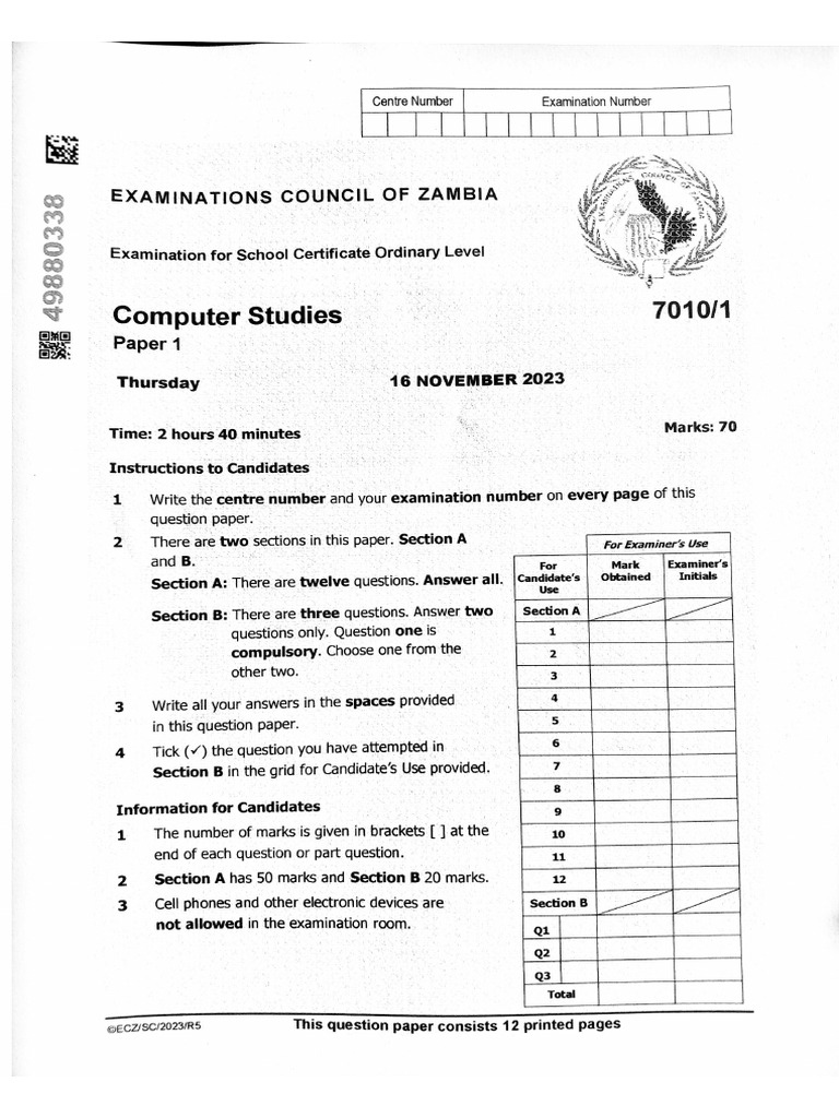 Computer Studies G12 2023 | PDF